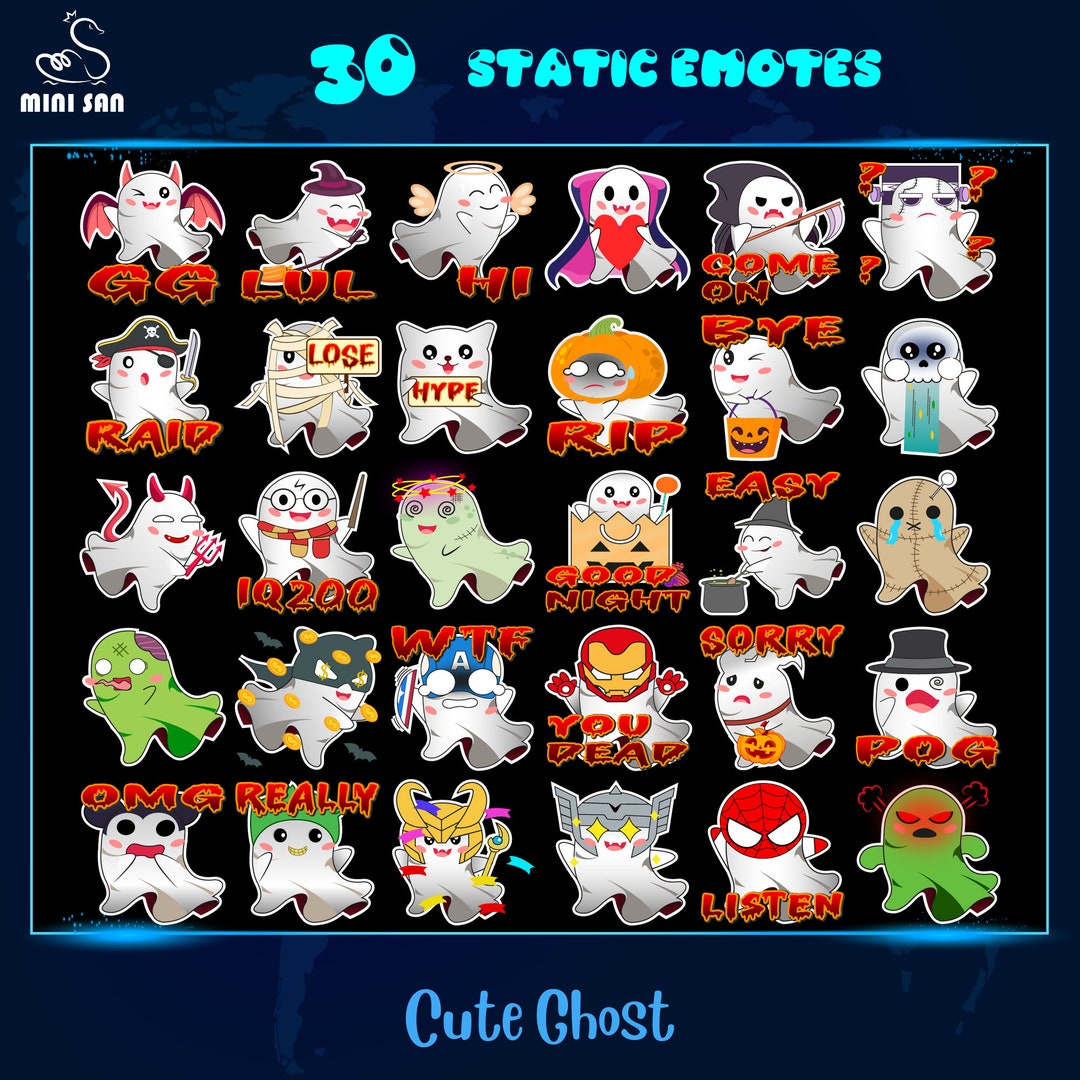 30 Cute Ghost Emotes Package, Ghost Static Twitch Emotes, Discord ...