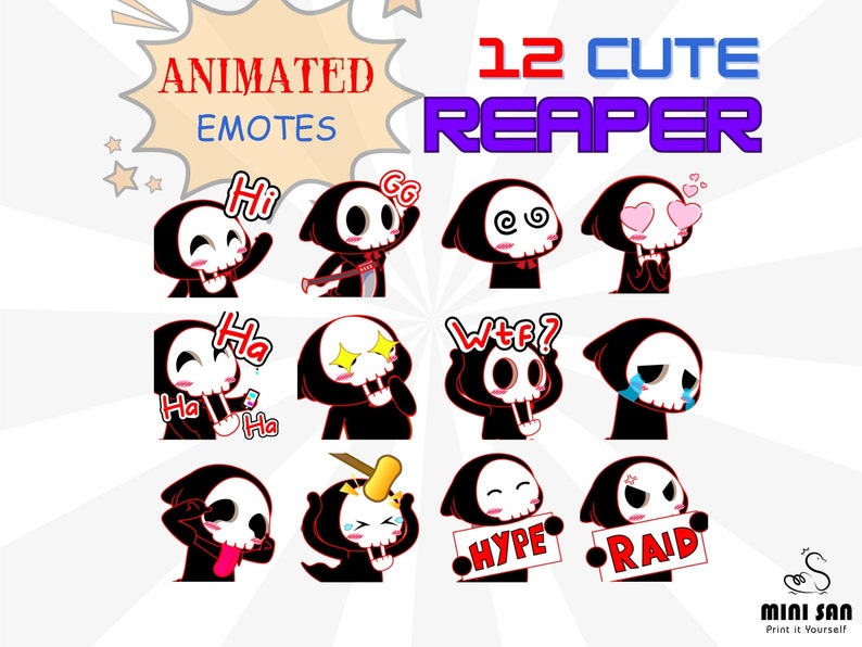12 Animated Funny Reaper Emotes Pack, Animated Twitch Emotes Pack ...