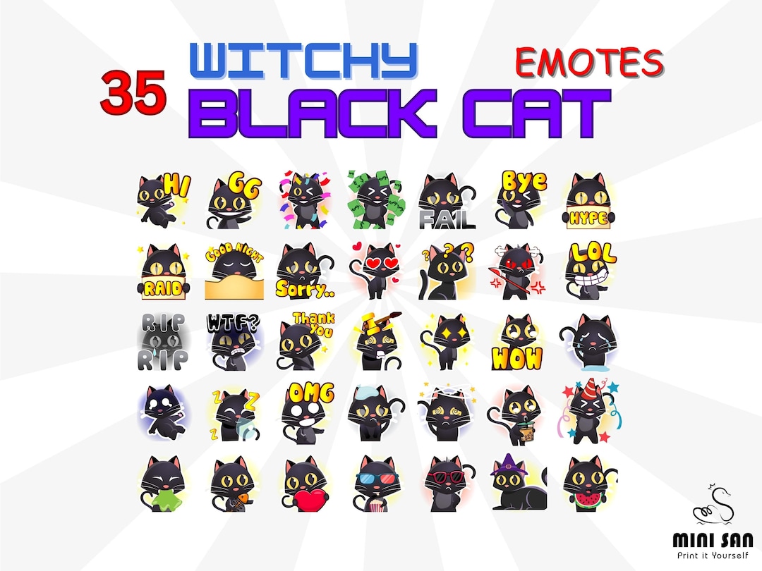 35 Witchy Black Cat Emotes Pack, Twitch Emotes Pack, Discord Emotes ...