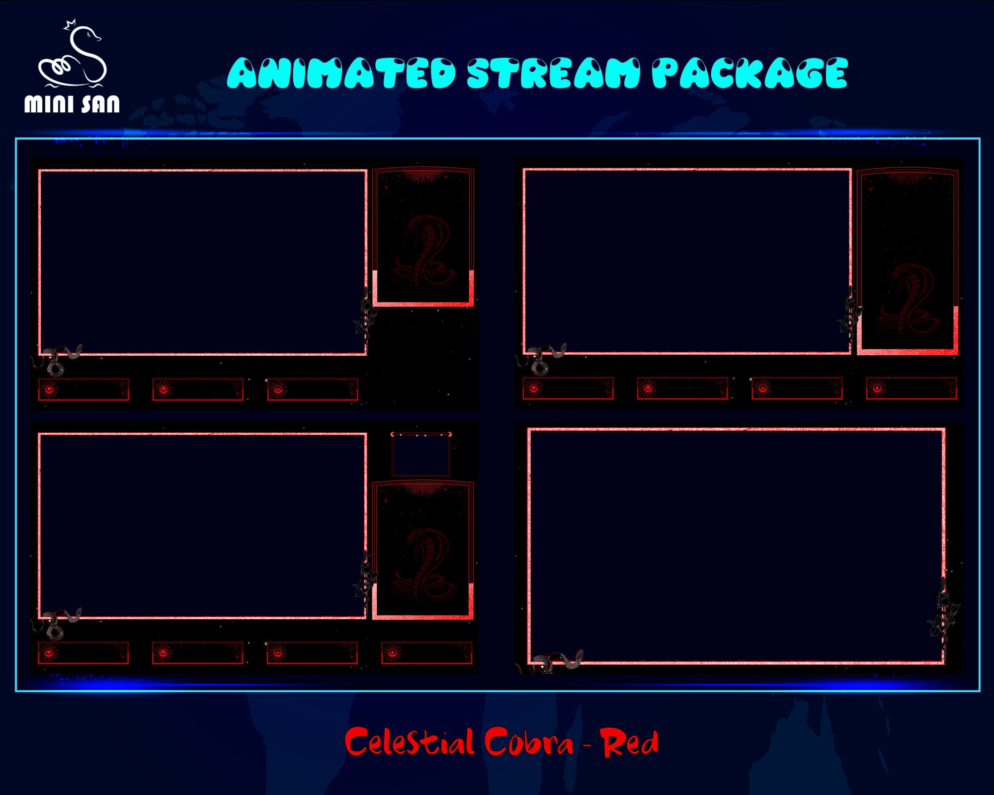 Red Celestial Cobra Animated Stream Overlay Bundle, Celestial Snake ...