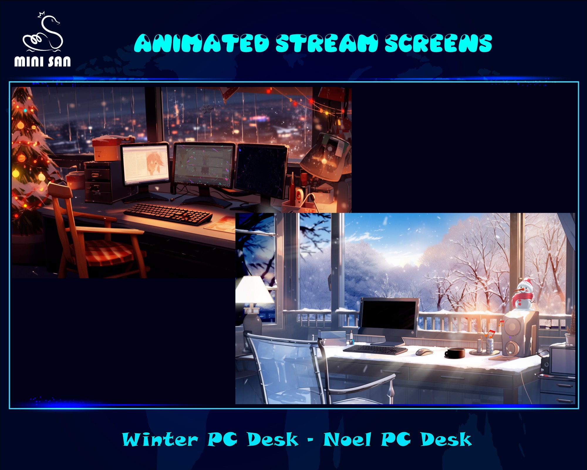 Animated Anime Xmas PC Desk Stream Overlay, Winter PC Room Twitch ...