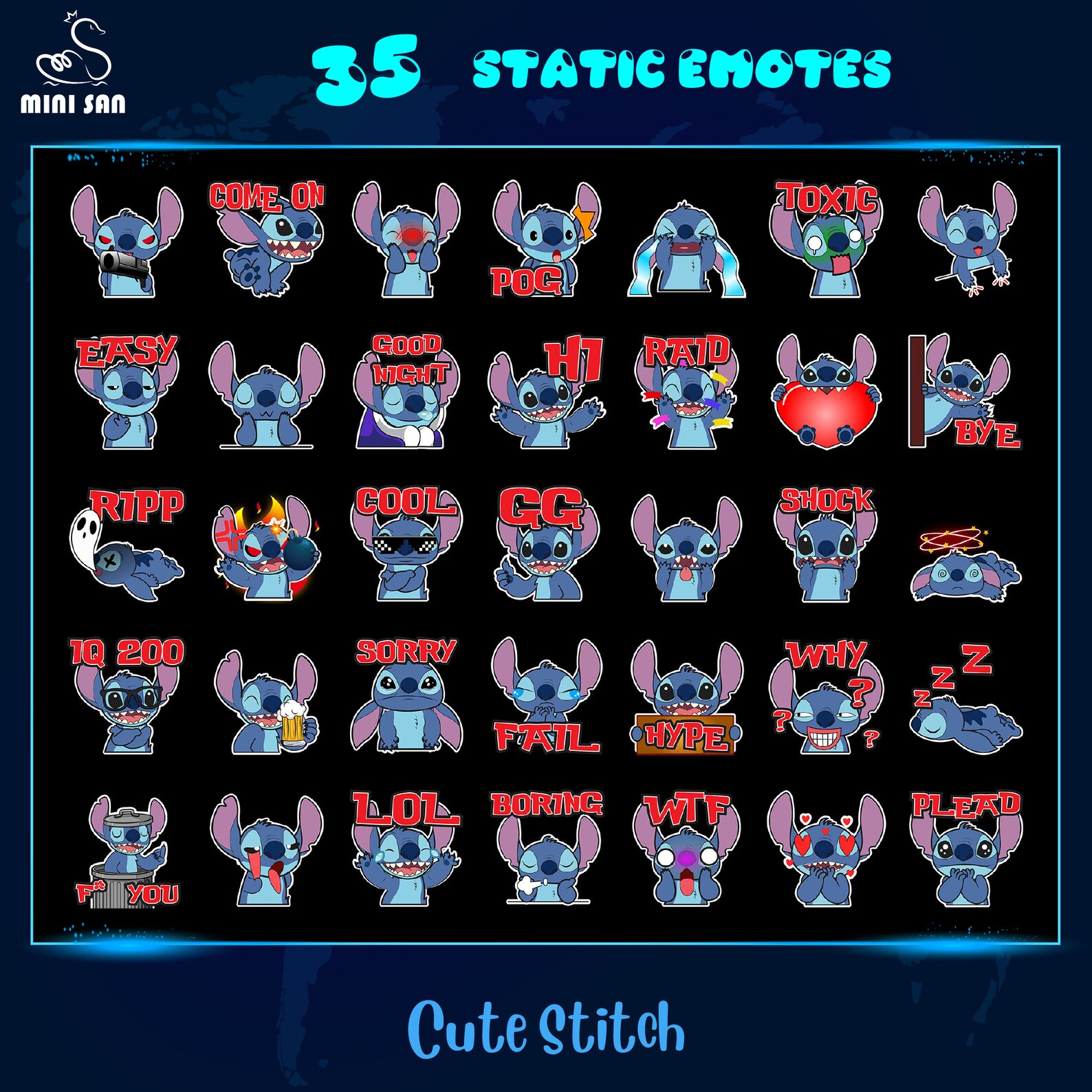 35 Cute Stitch Emotes Bundle, Static Stitch Twitch Emotes, Discord ...