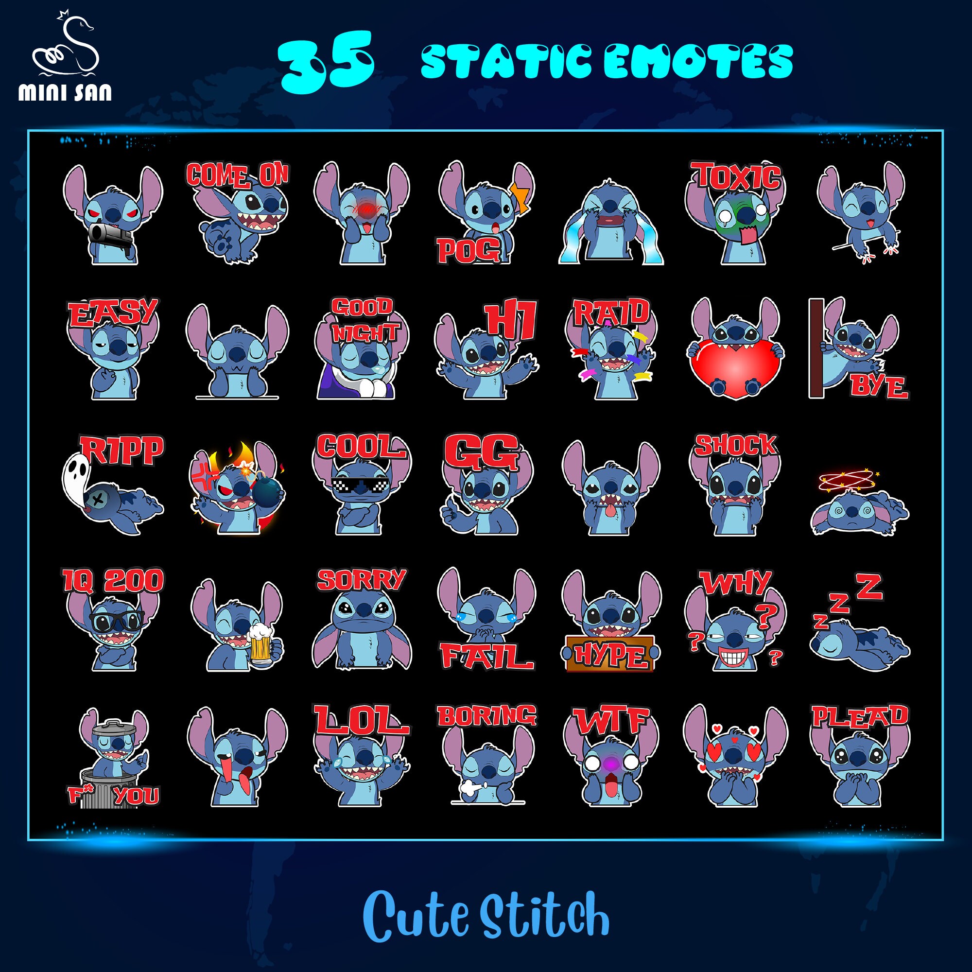 35 Cute Stitch Emotes Bundle, Static Stitch Twitch Emotes, Discord ...
