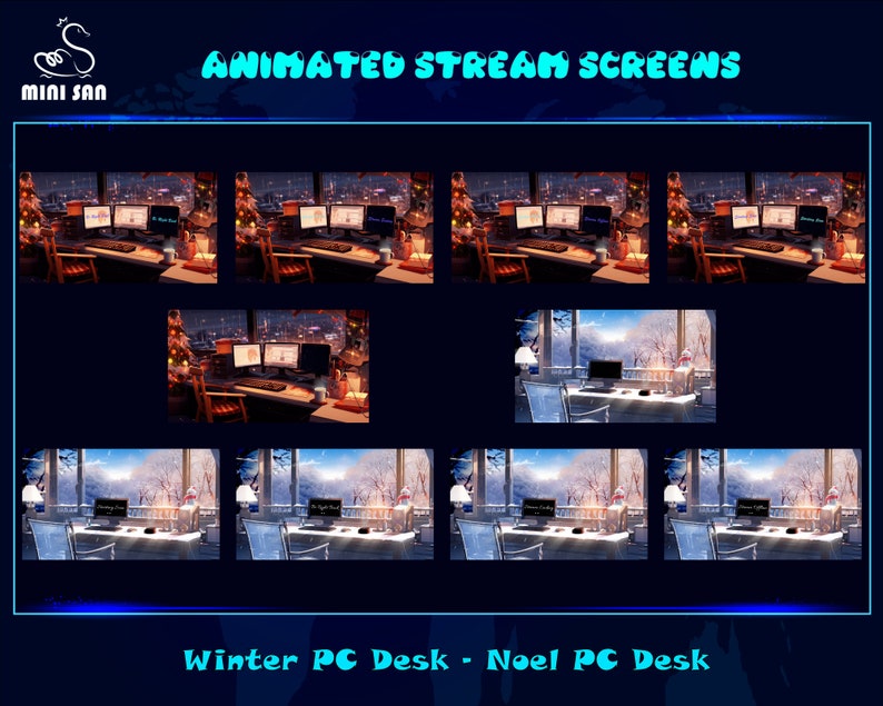 Animated Anime Xmas PC Desk Stream Overlay, Winter PC Room Twitch ...