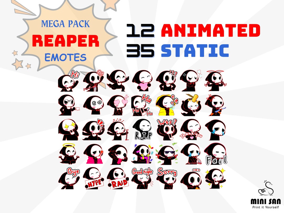 Combo of 12 Animated and 35 Static Reaper Emotes, Animated Twitch ...