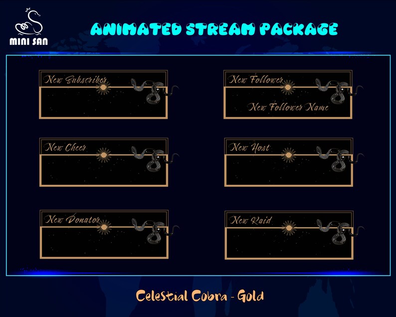 Celestial Cobra Animated Stream Overlay Bundle, Celestial Snake Twitch Overlay Package for ...