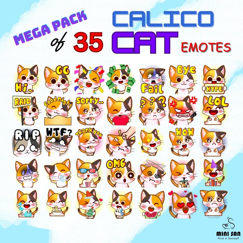 35 Calico Cat Emotes Pack, Twitch Emotes Pack, Discord Emotes Pack ...