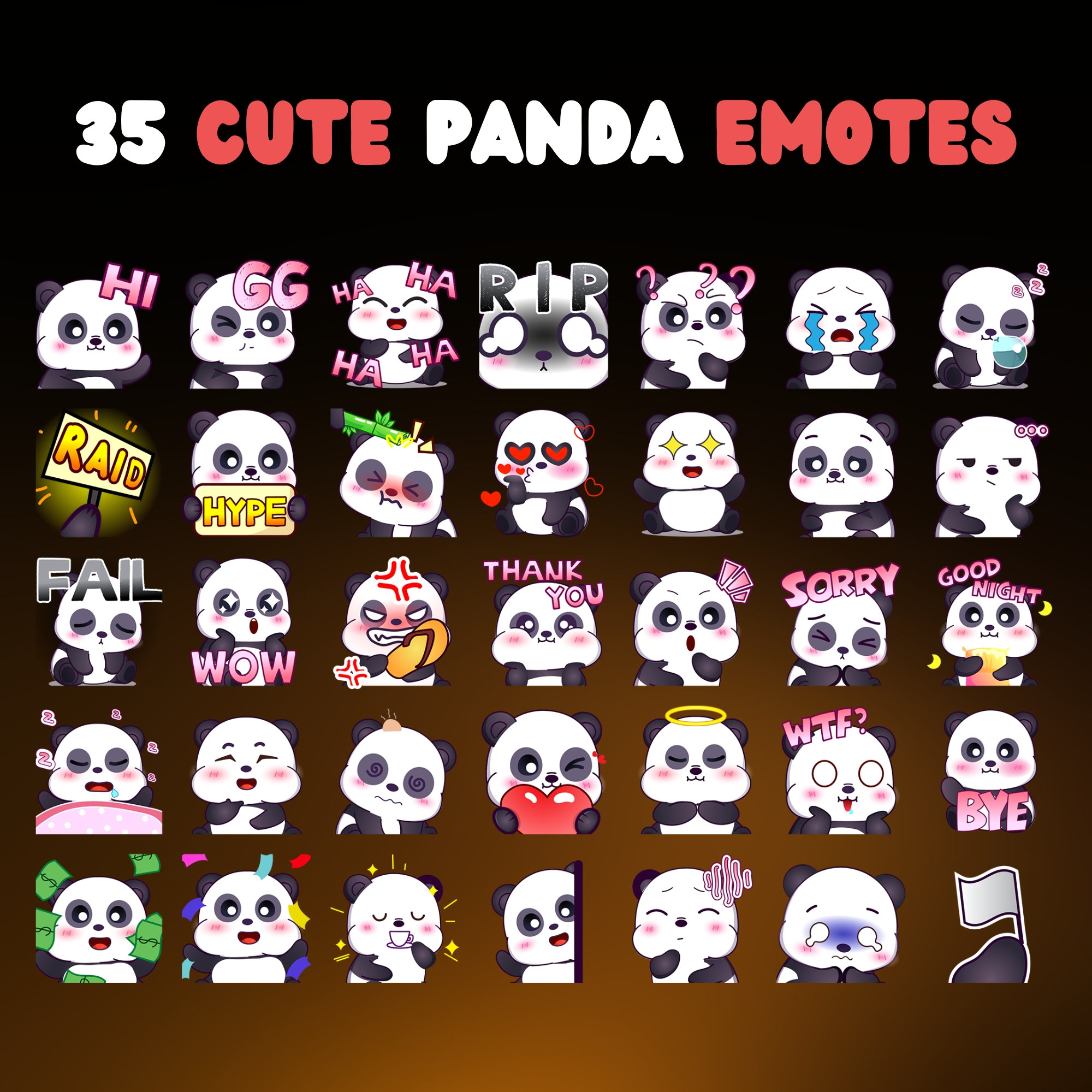 35 Cute Panda Emotes Pack Twitch Emotes Pack Discord Emotes Pack