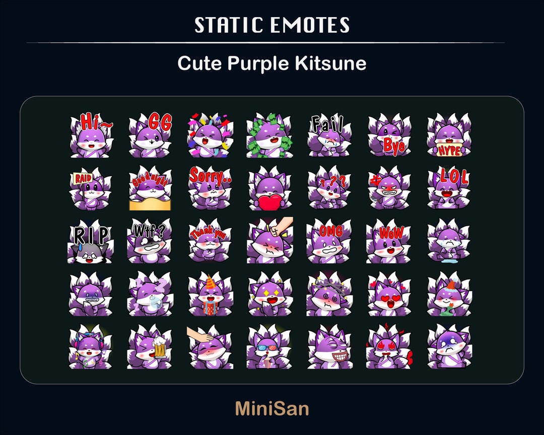 35 Cute Purple Kitsune Emotes Pack, Twitch Emotes Pack, Discord Emotes ...