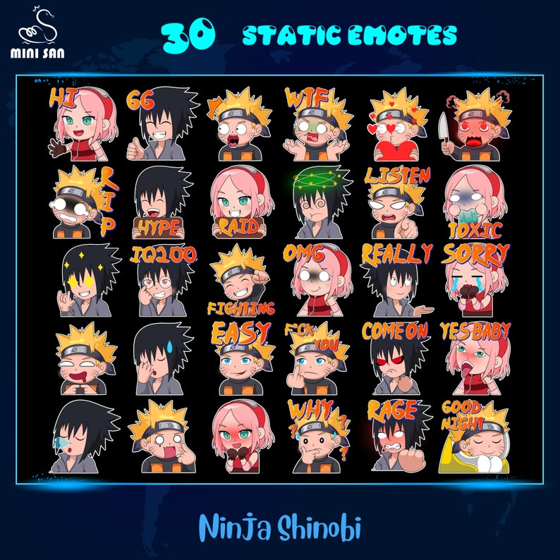 30 Cute Ninja Shinobi Emotes Package, Ninja Static Twitch Emotes ...
