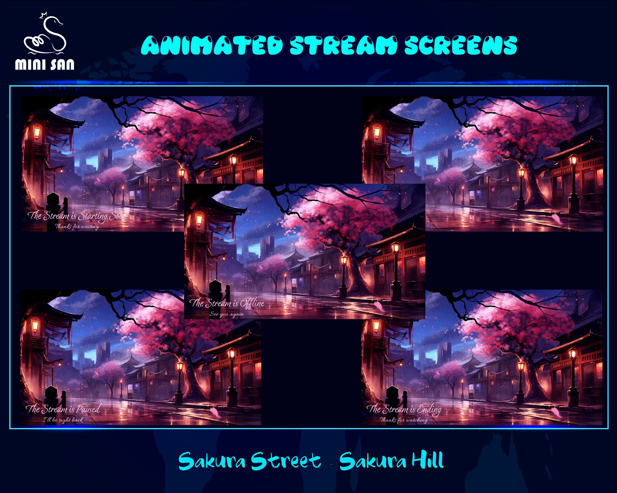 Sakura Animated Stream Overlay, Sakura Rainy Street Twitch Overlay ...