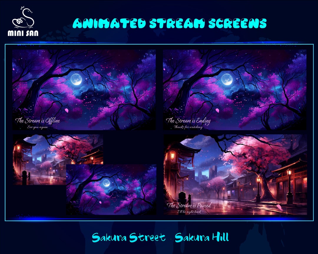Sakura Animated Stream Overlay, Sakura Rainy Street Twitch Overlay ...
