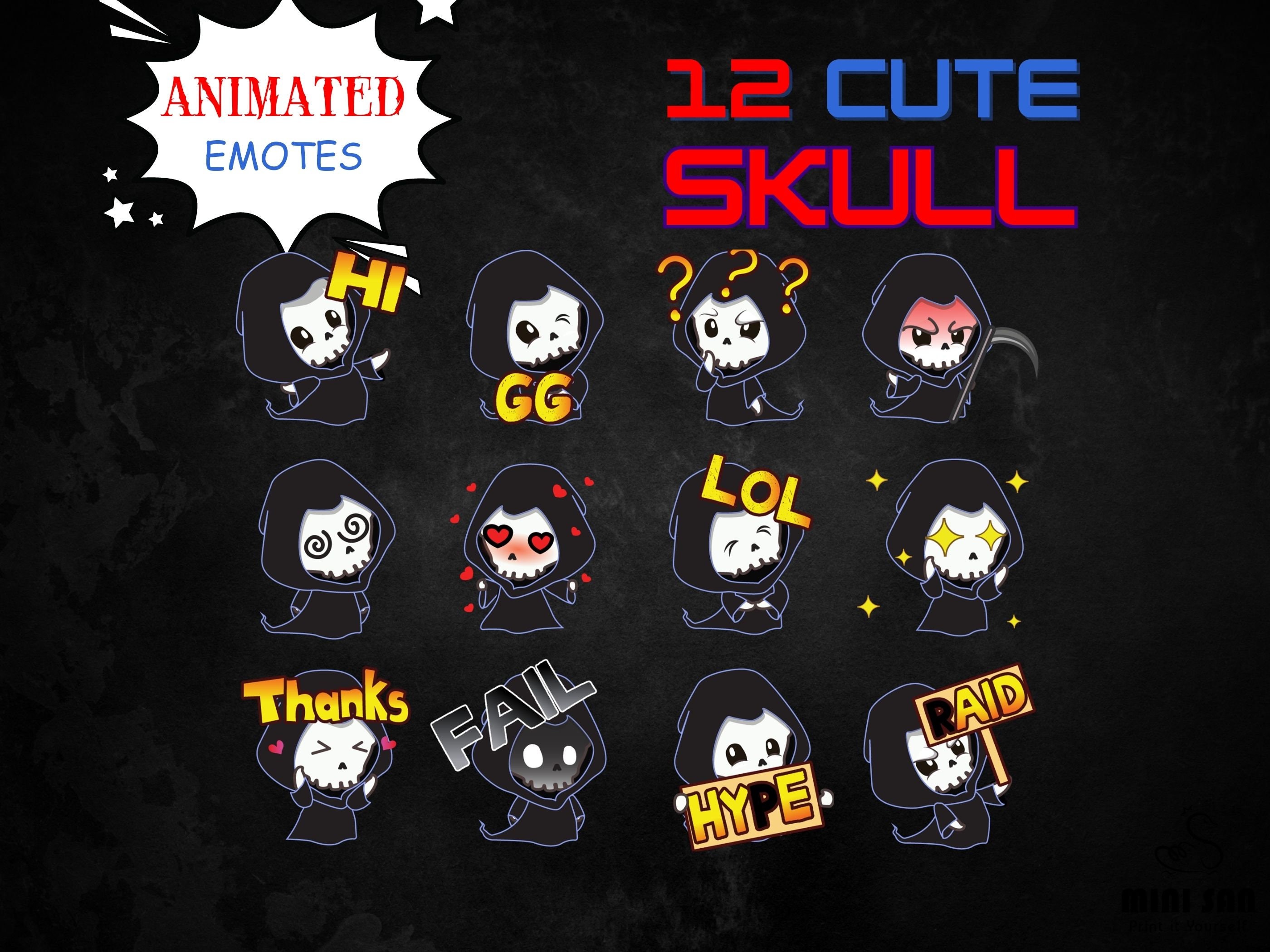 12 Animated Grim Reaper Emotes, Lol Emote, Hype Emote, GG Emote, Raid ...