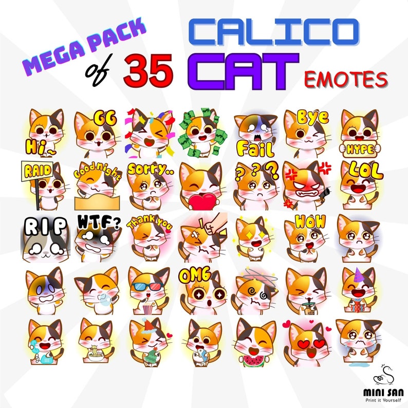 35 Calico Cat Emotes Pack, Twitch Emotes Pack, Discord Emotes Pack ...