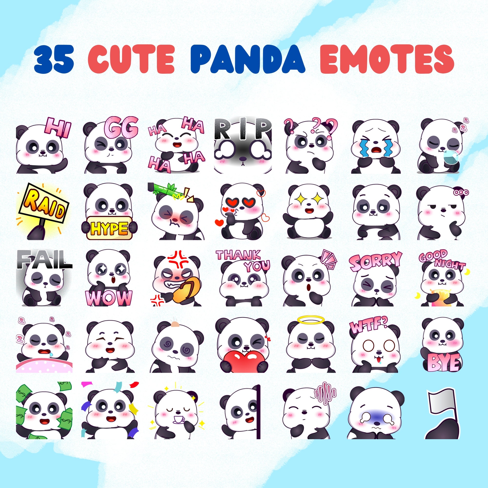 35 Cute Panda Emotes Pack Twitch Emotes Pack Discord Emotes Pack