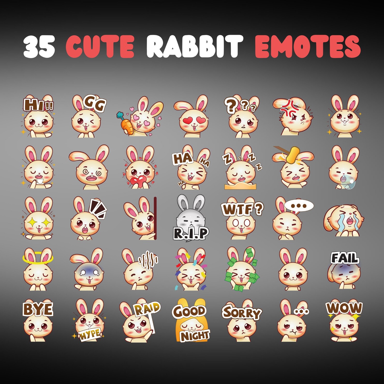 35 Cute Yellow Rabbit Emotes Pack Twitch Emotes Pack Discord Emotes