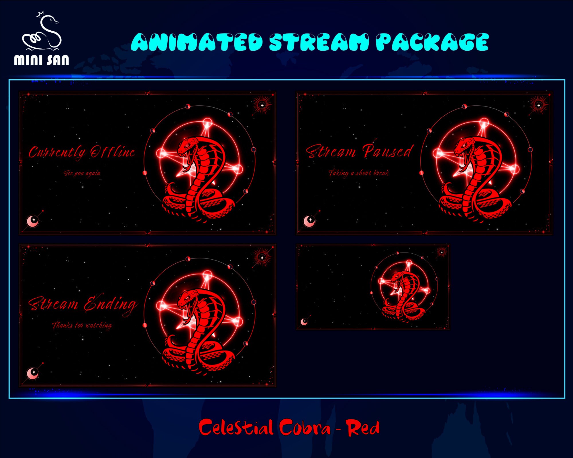 Red Celestial Cobra Animated Stream Overlay Bundle, Celestial Snake ...