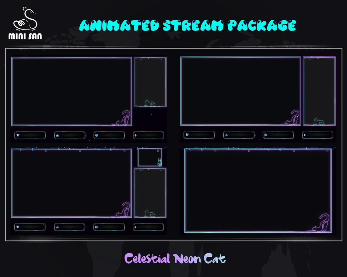 Celestial Neon Cat Animated Stream Overlay Bundle, Celestial Neon Cat ...