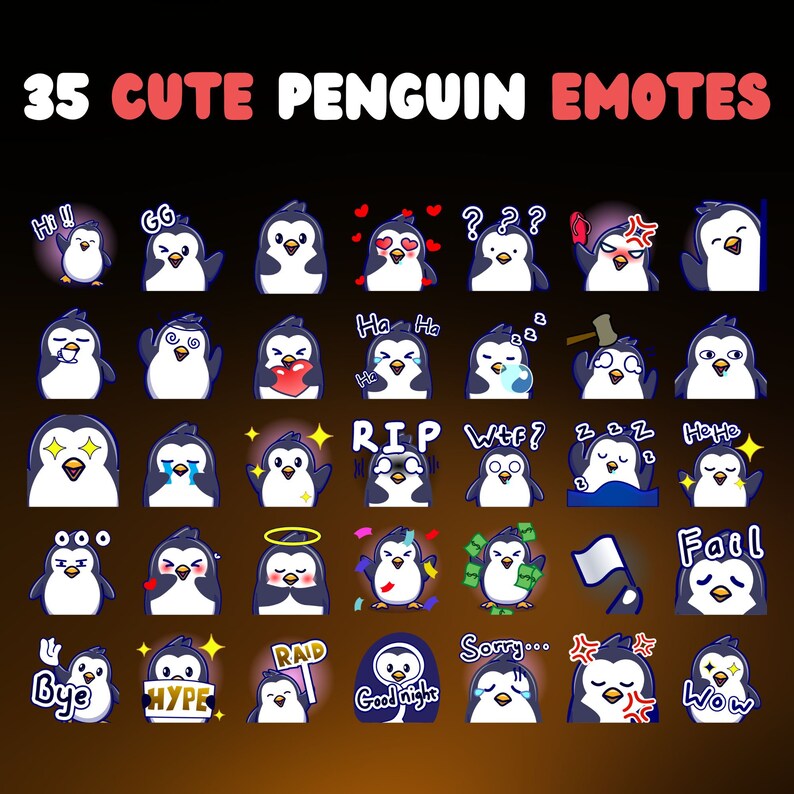 35 Cute Penguin Emotes Pack Twitch Emotes Pack Discord - Etsy