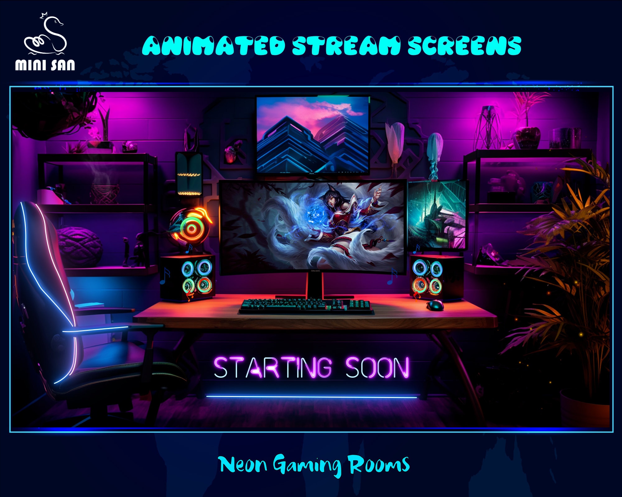 Animated Neon Game Room Stream Overlay, Neon PC Room Twitch Overlay for ...