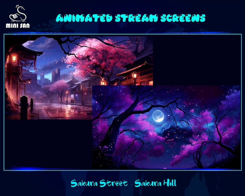 Sakura Animated Stream Overlay, Sakura Rainy Street Twitch Overlay, Sakura Hill Stream Overlay ...