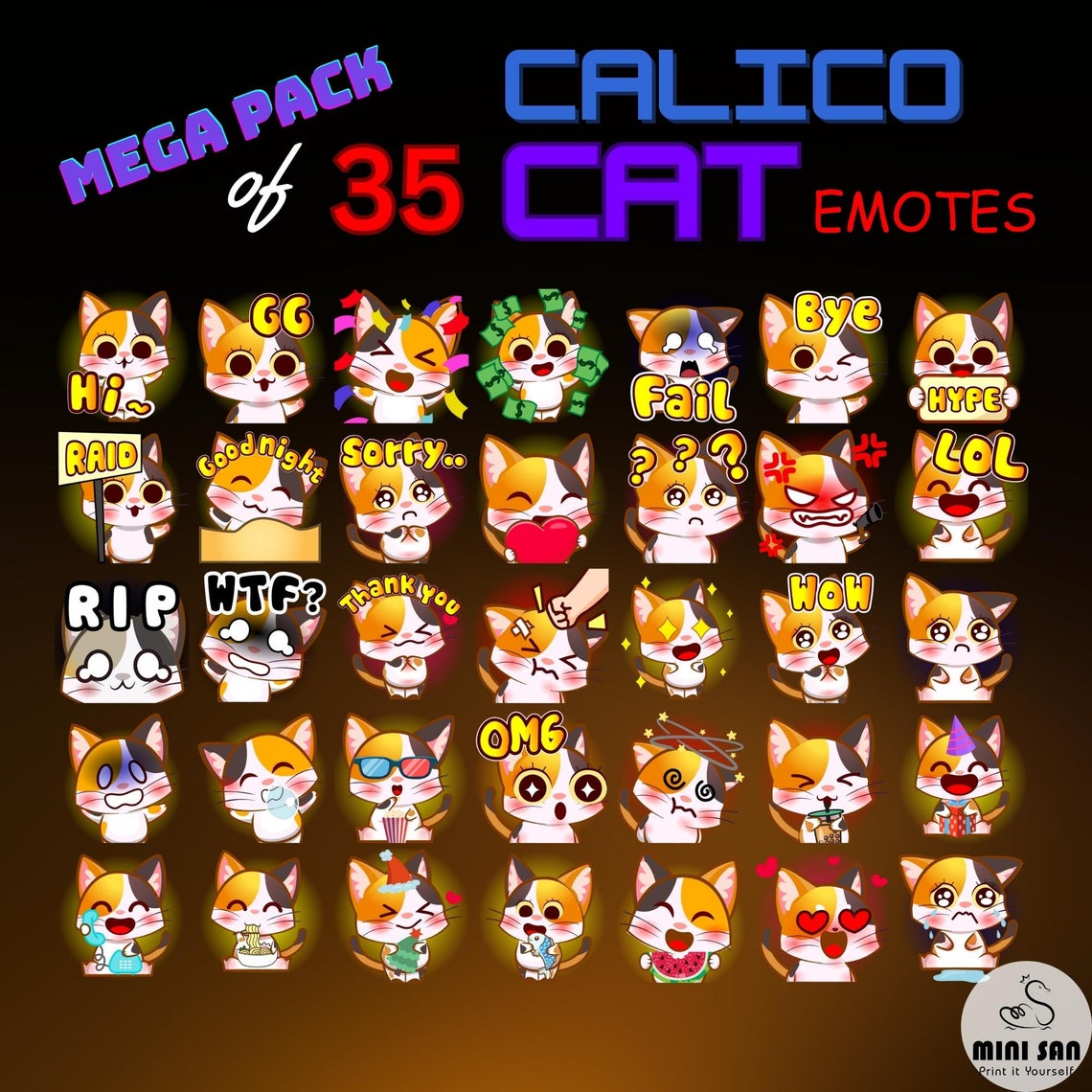 35 Calico Cat Emotes Pack, Twitch Emotes Pack, Discord Emotes Pack ...