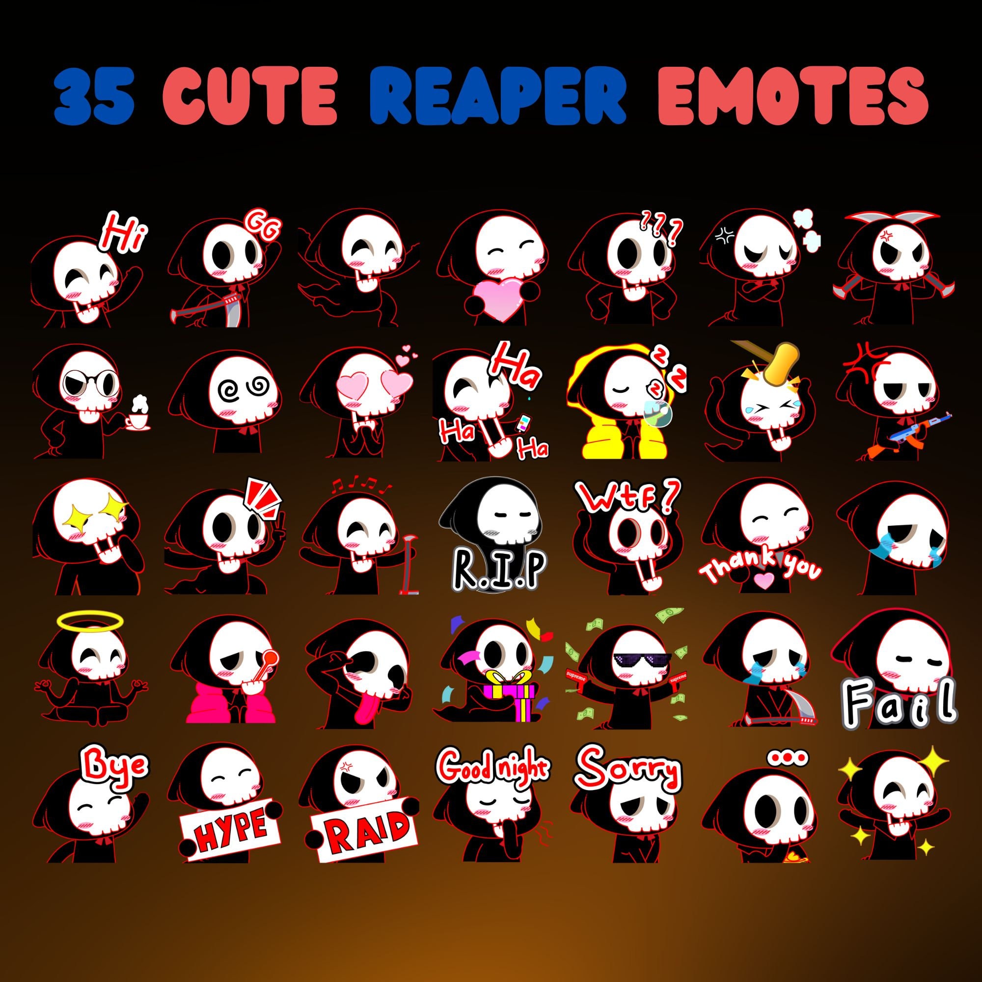 35 Cute Reaper Emotes Pack Twitch Emotes Pack Discord Emotes - Etsy