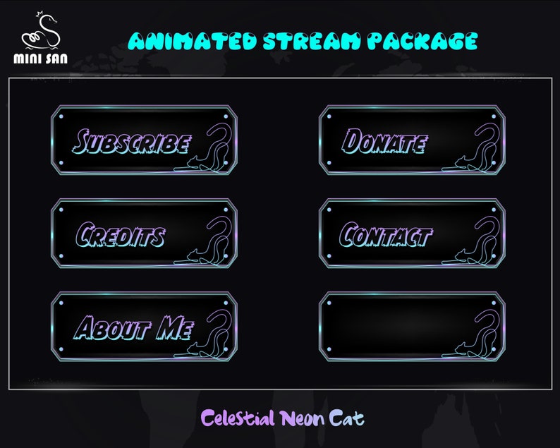 Celestial Neon Cat Animated Stream Overlay Bundle, Celestial Neon Cat ...