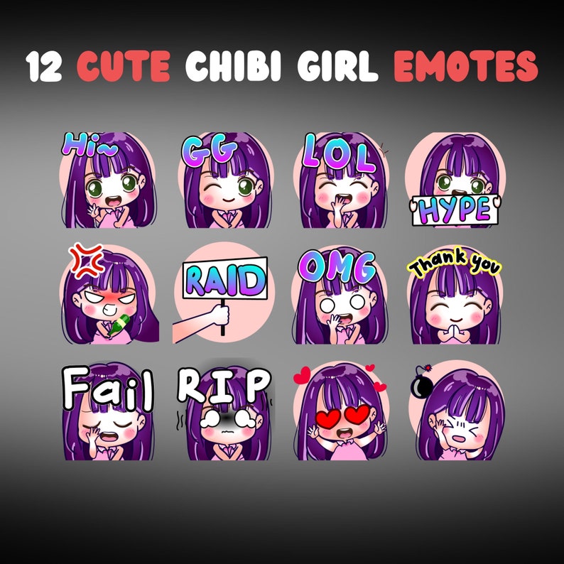 12 Cute Chibi Girl Emotes Pack, Twitch Emotes Pack, Discord Emotes Pack ...