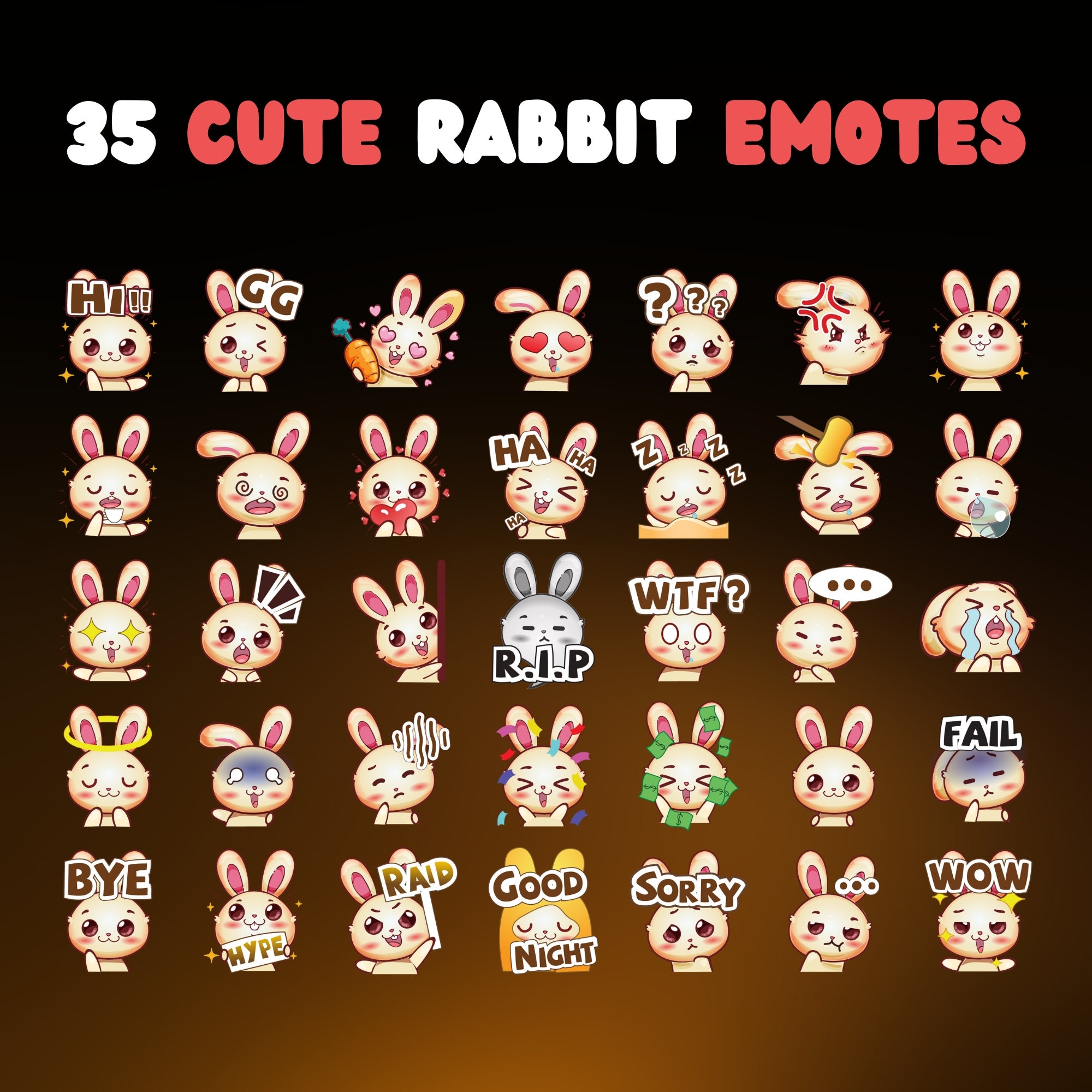 35 Cute Yellow Rabbit Emotes Pack, Twitch Emotes Pack, Discord Emotes ...
