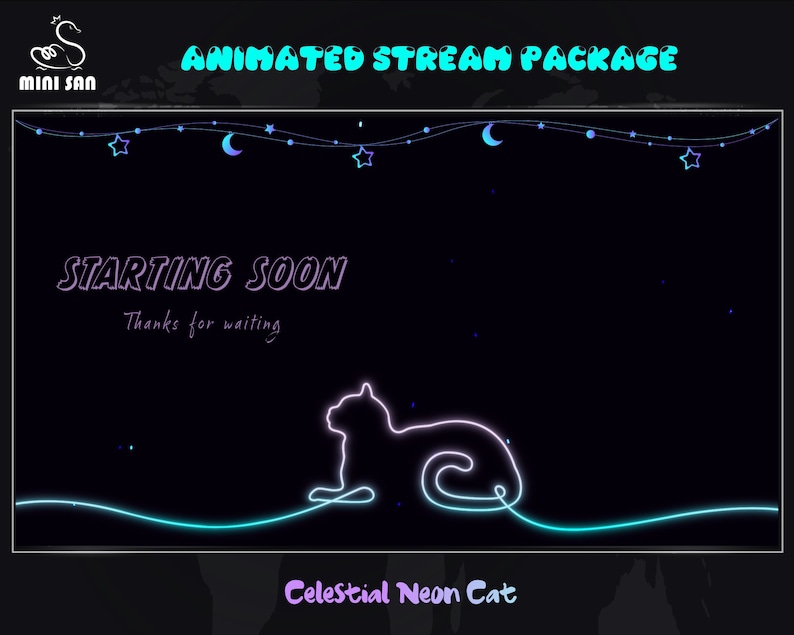 Celestial Neon Cat Animated Stream Overlay Bundle, Celestial Neon Cat ...