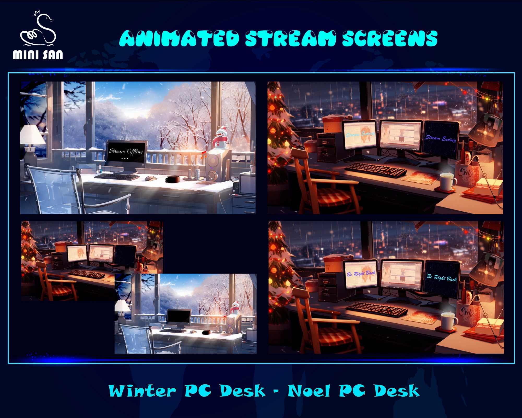 Animated Anime Xmas PC Desk Stream Overlay, Winter PC Room Twitch ...