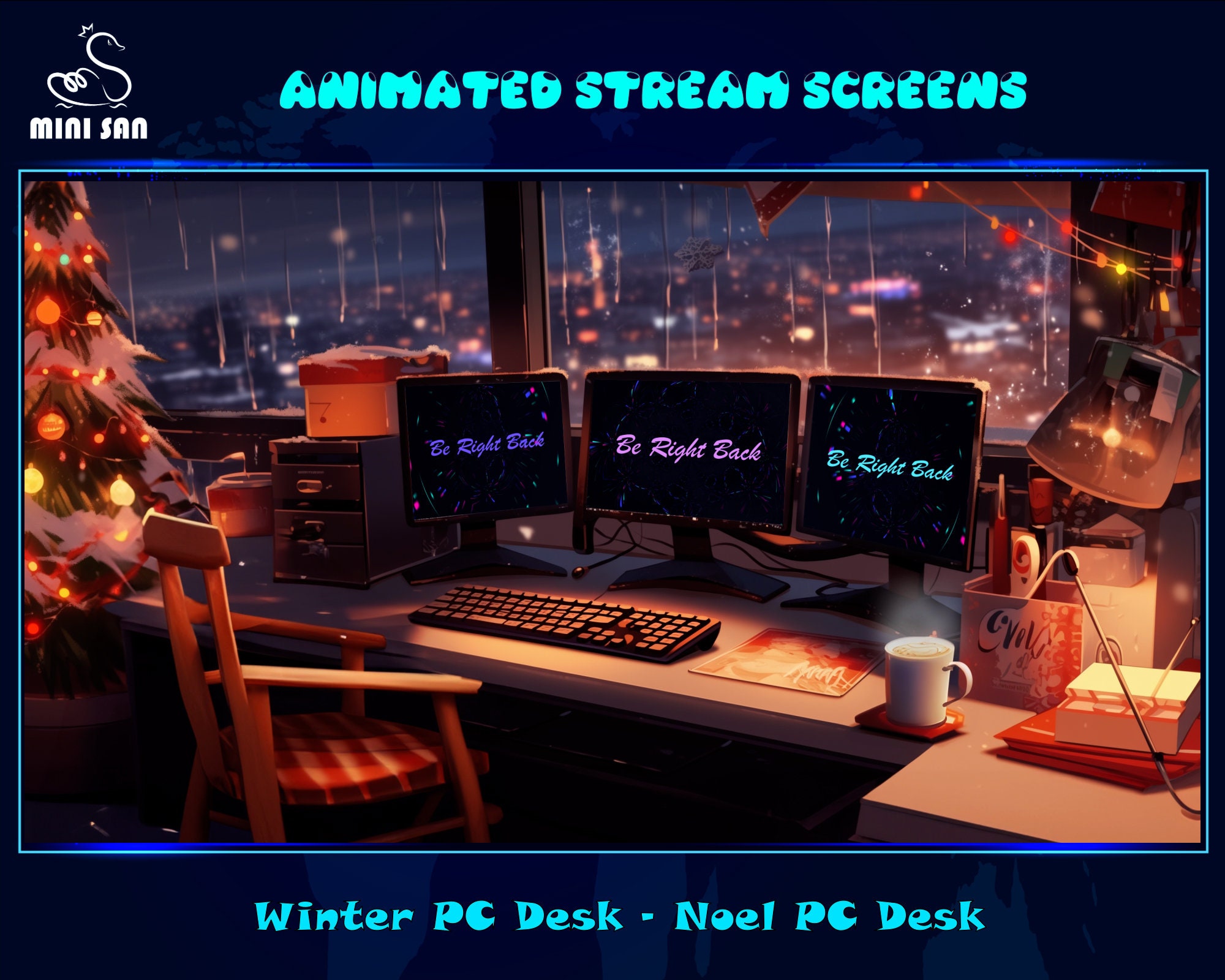 Animated Anime Xmas PC Desk Stream Overlay, Winter PC Room Twitch ...