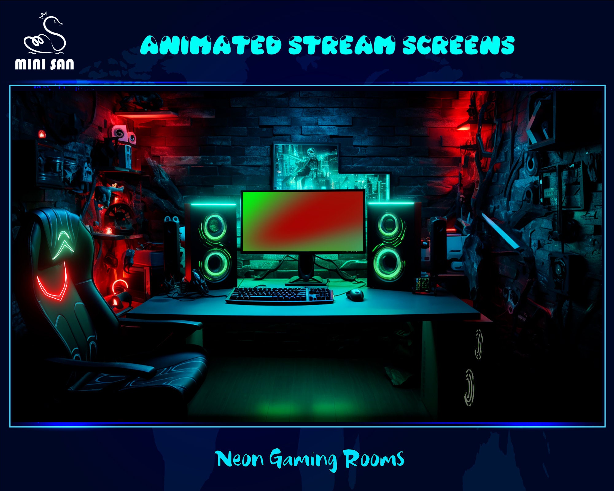 Animated Neon Game Room Stream Overlay, Neon PC Room Twitch Overlay for ...