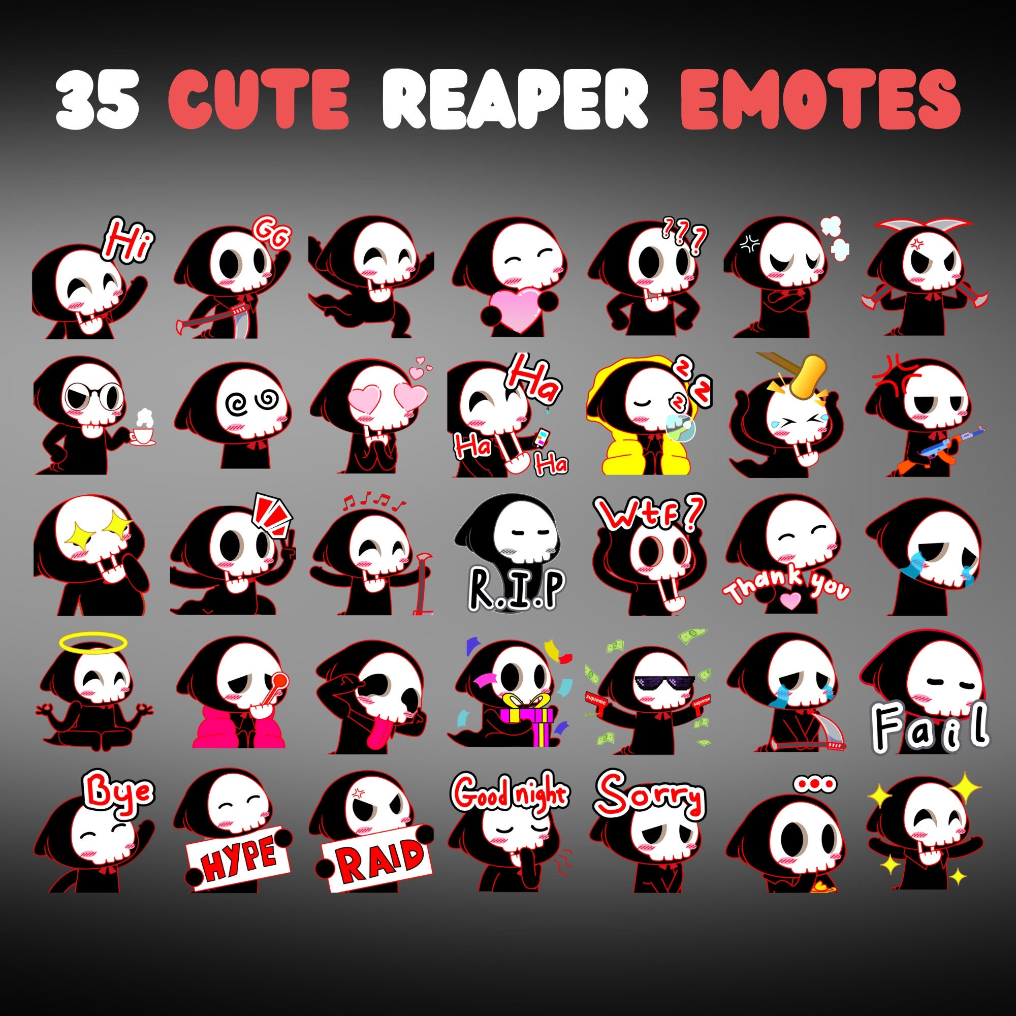 Combo of 12 Animated and 35 Static Reaper Emotes, Animated Twitch ...