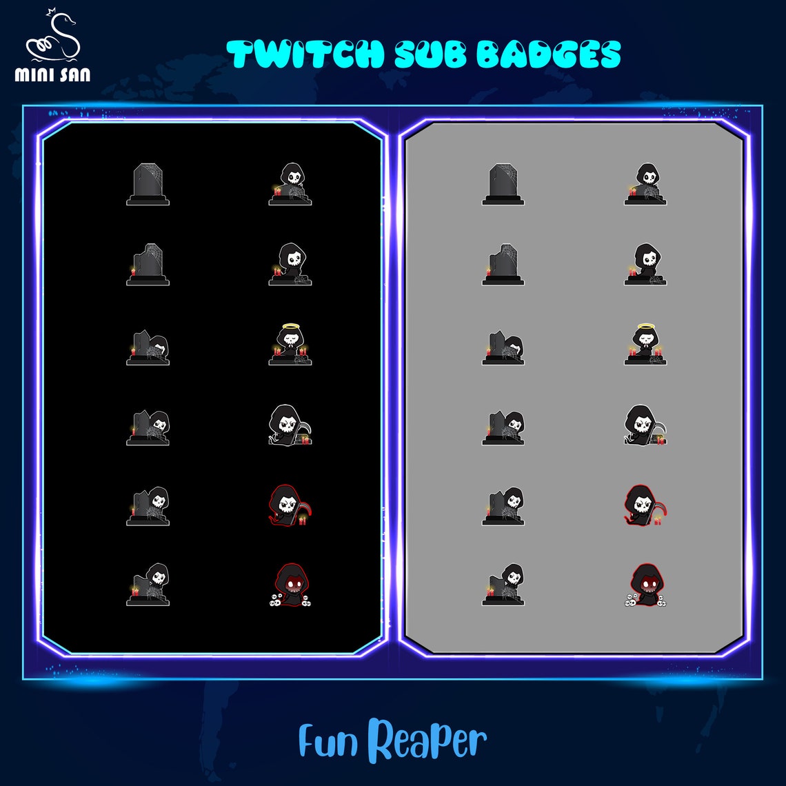 Grim Reaper Twitch Sub Badges, Cute Reaper Twitch Sub Badges, Kawaii ...