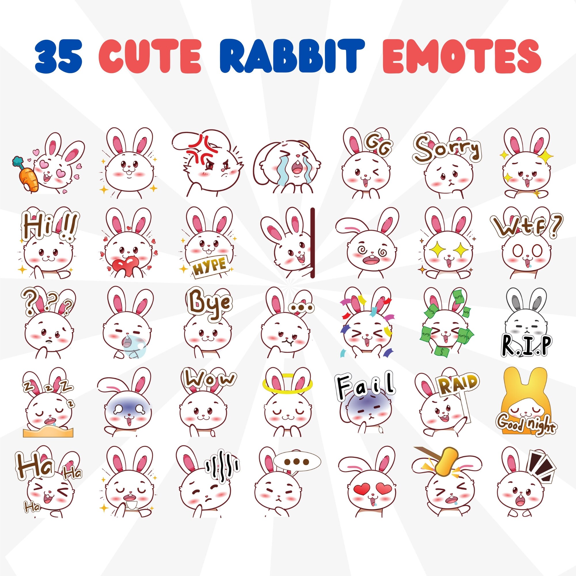 35 Cute Rabbit Emotes Pack Twitch Emotes Pack Discord Emotes Pack