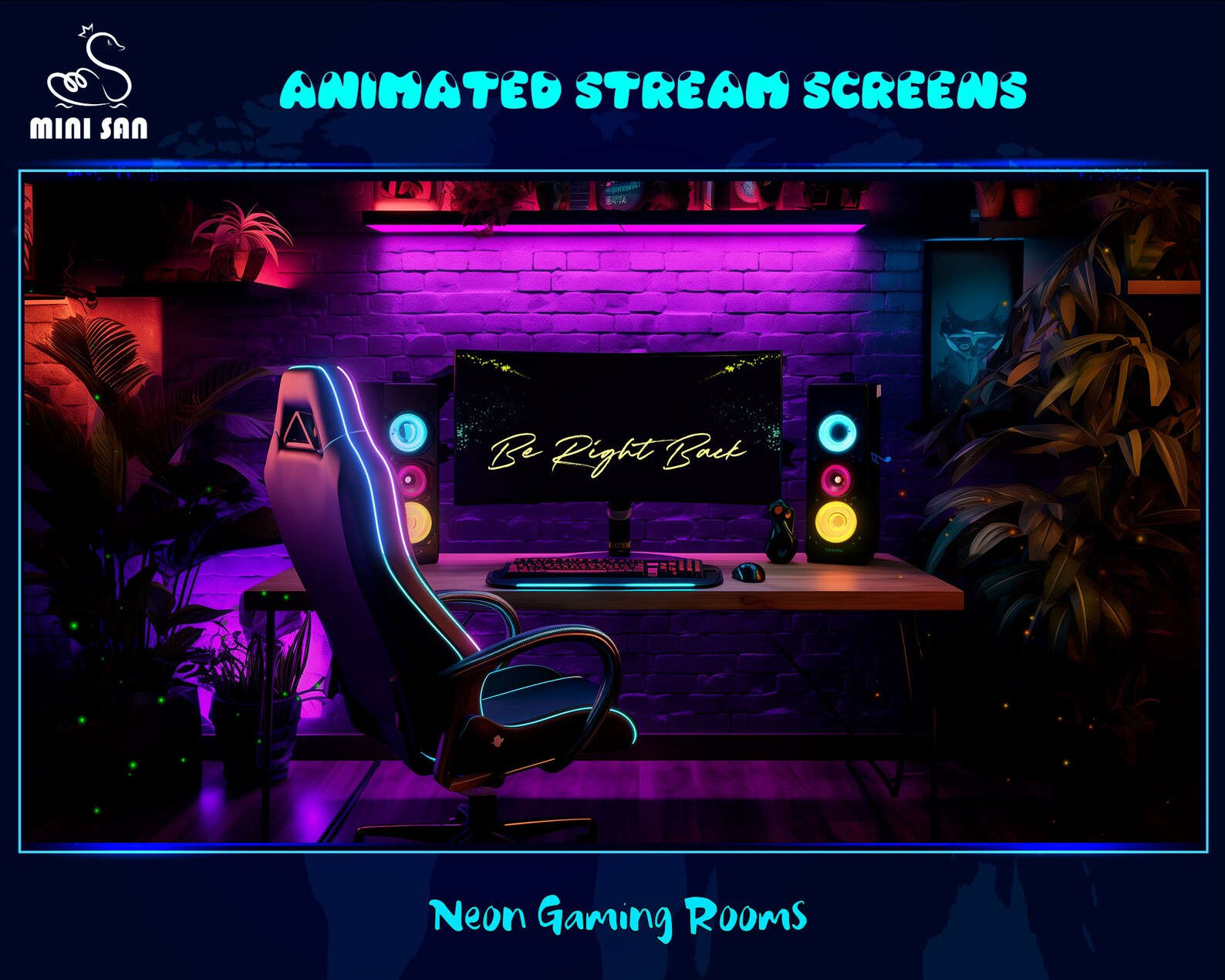 Animated Neon Game Room Stream Overlay, Neon PC Room Twitch Overlay for ...