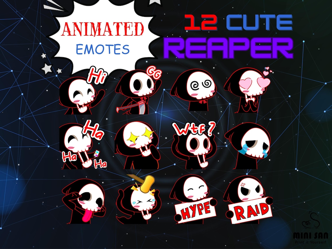 Combo of 12 Animated and 35 Static Reaper Emotes, Animated Twitch ...