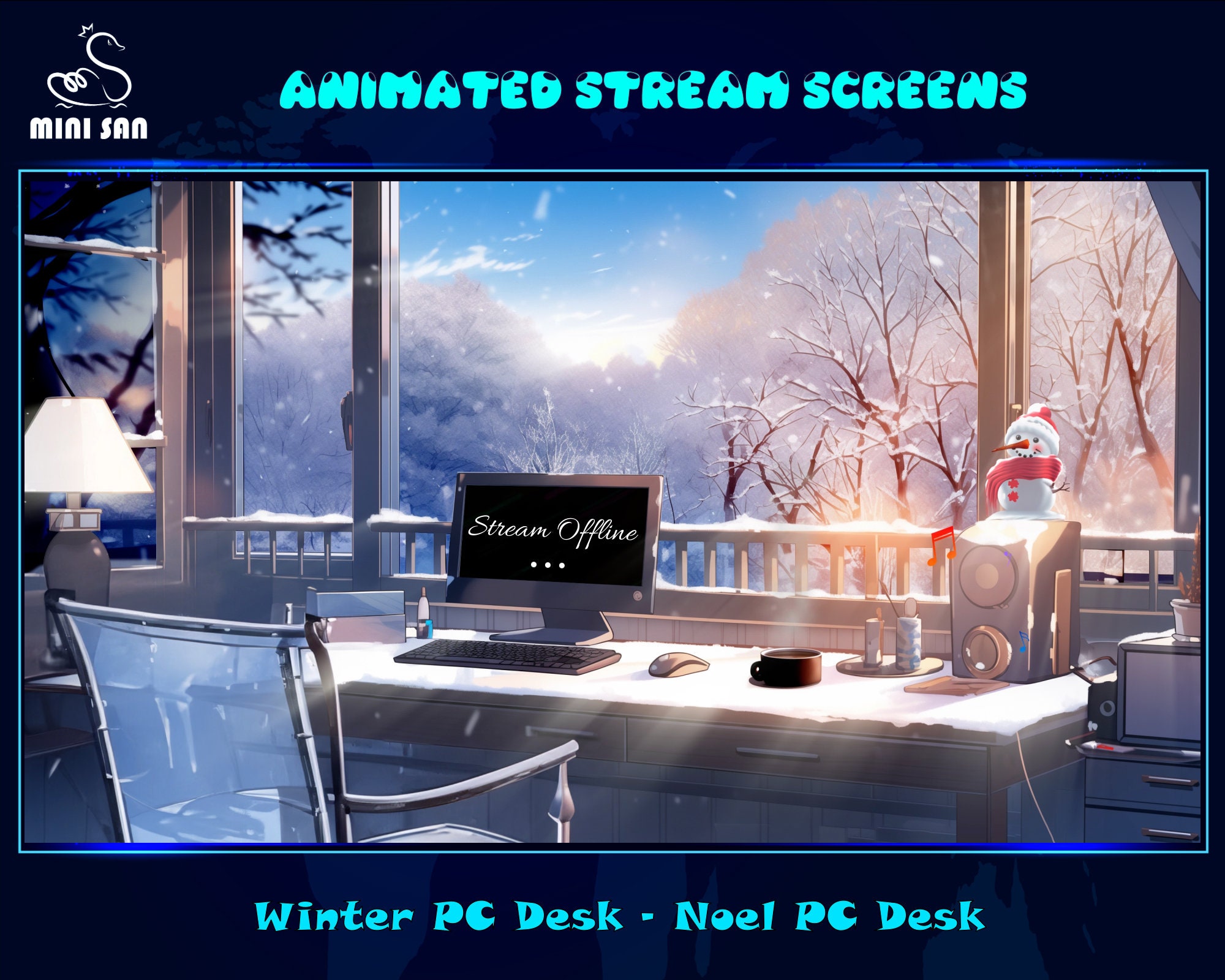 Animated Anime Xmas PC Desk Stream Overlay, Winter PC Room Twitch ...