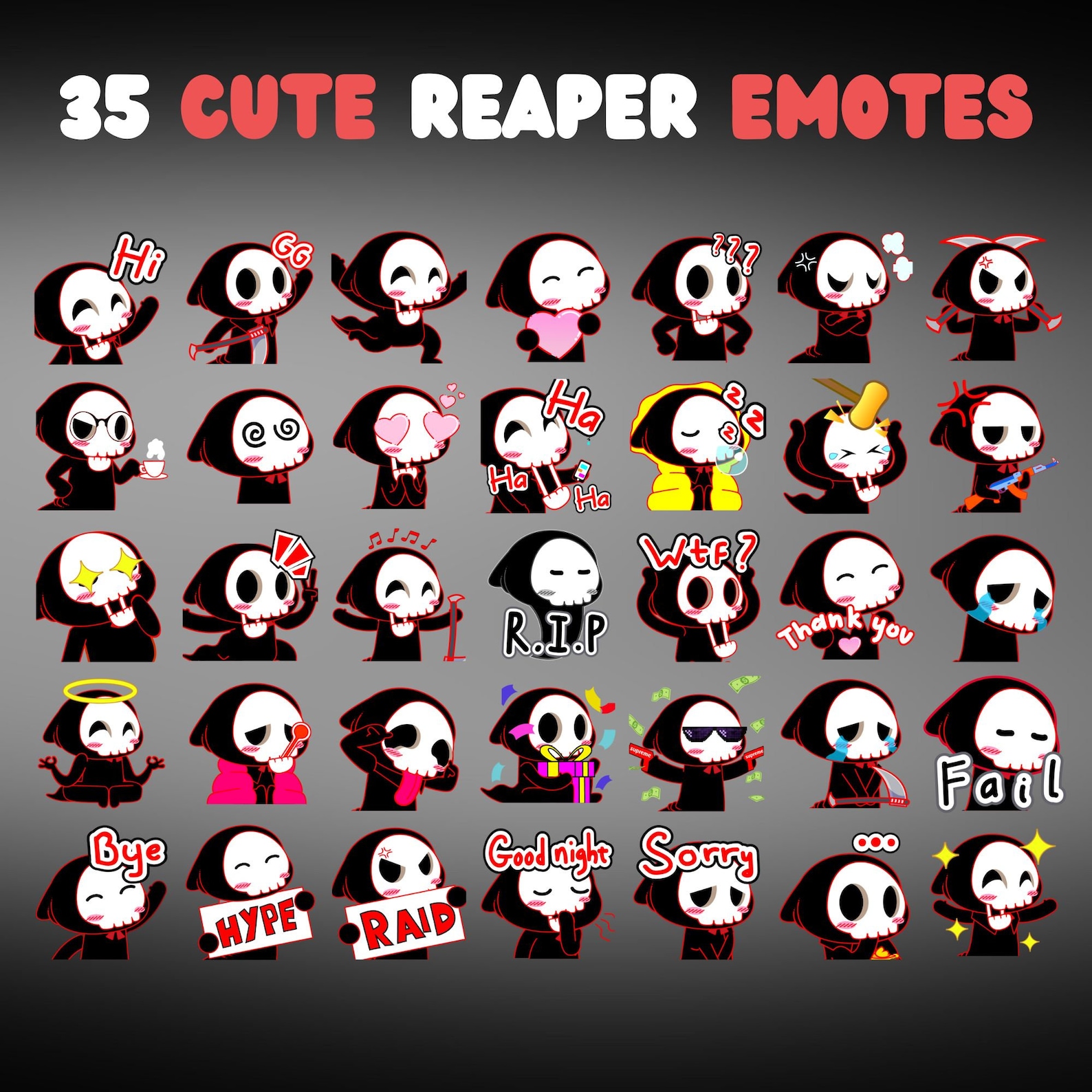 35 Cute Reaper Emotes Pack, Twitch Emotes Pack, Discord Emotes Pack ...
