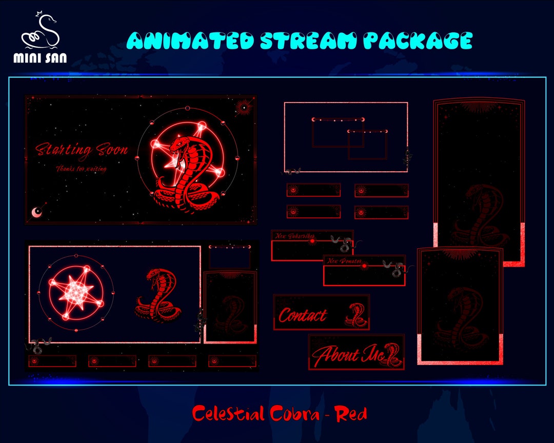 Red Celestial Cobra Animated Stream Overlay Bundle, Celestial Snake ...