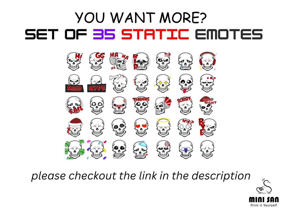 12 Animated Cute Skull Emotes, Lol Emote, Hype Emote, GG Emote, Raid ...