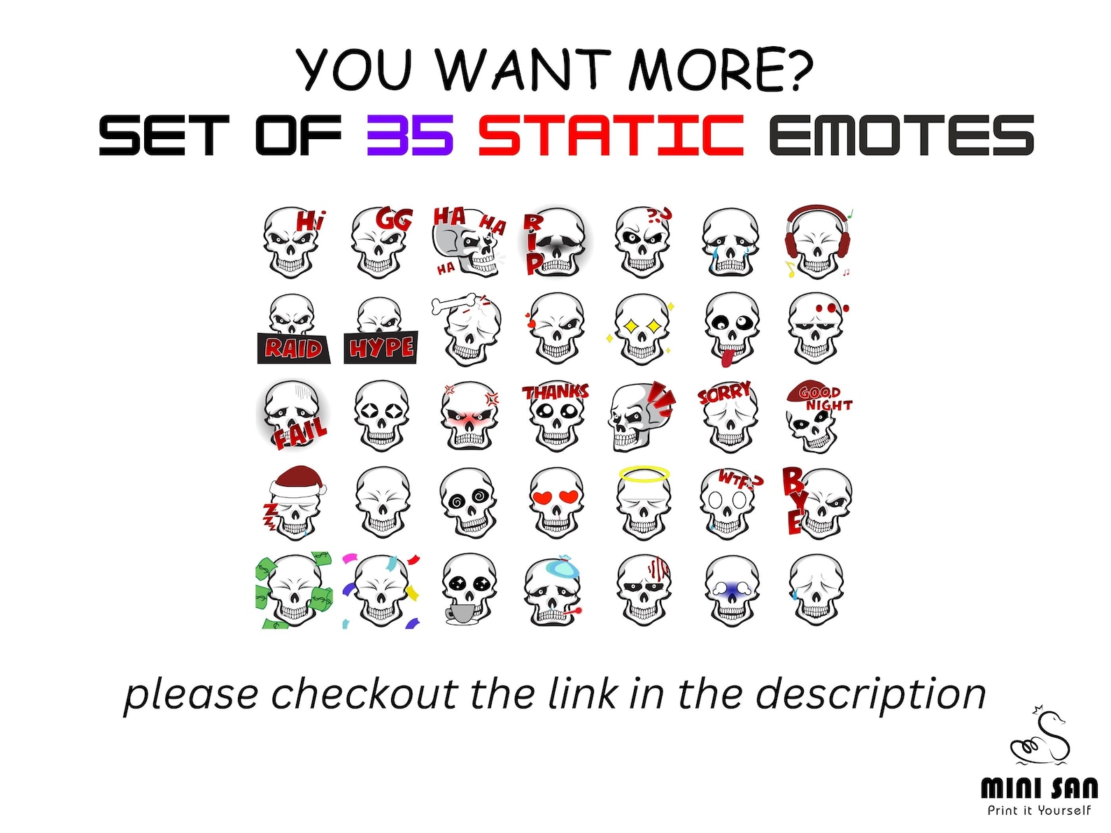 12 Animated Cute Skull Emotes, Lol Emote, Hype Emote, GG Emote, Raid ...