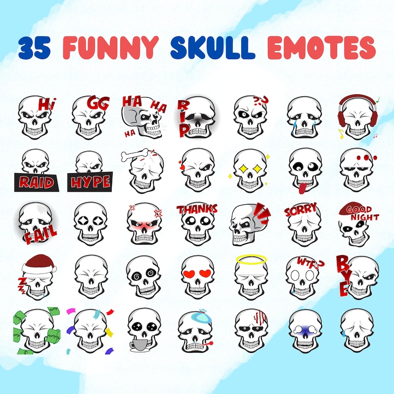 35 Funny Skull Emotes Pack Twitch Emotes Pack Discord Emotes - Etsy