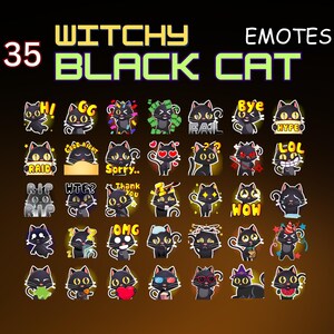 35 Witchy Black Cat Emotes Pack, Twitch Emotes Pack, Discord Emotes ...