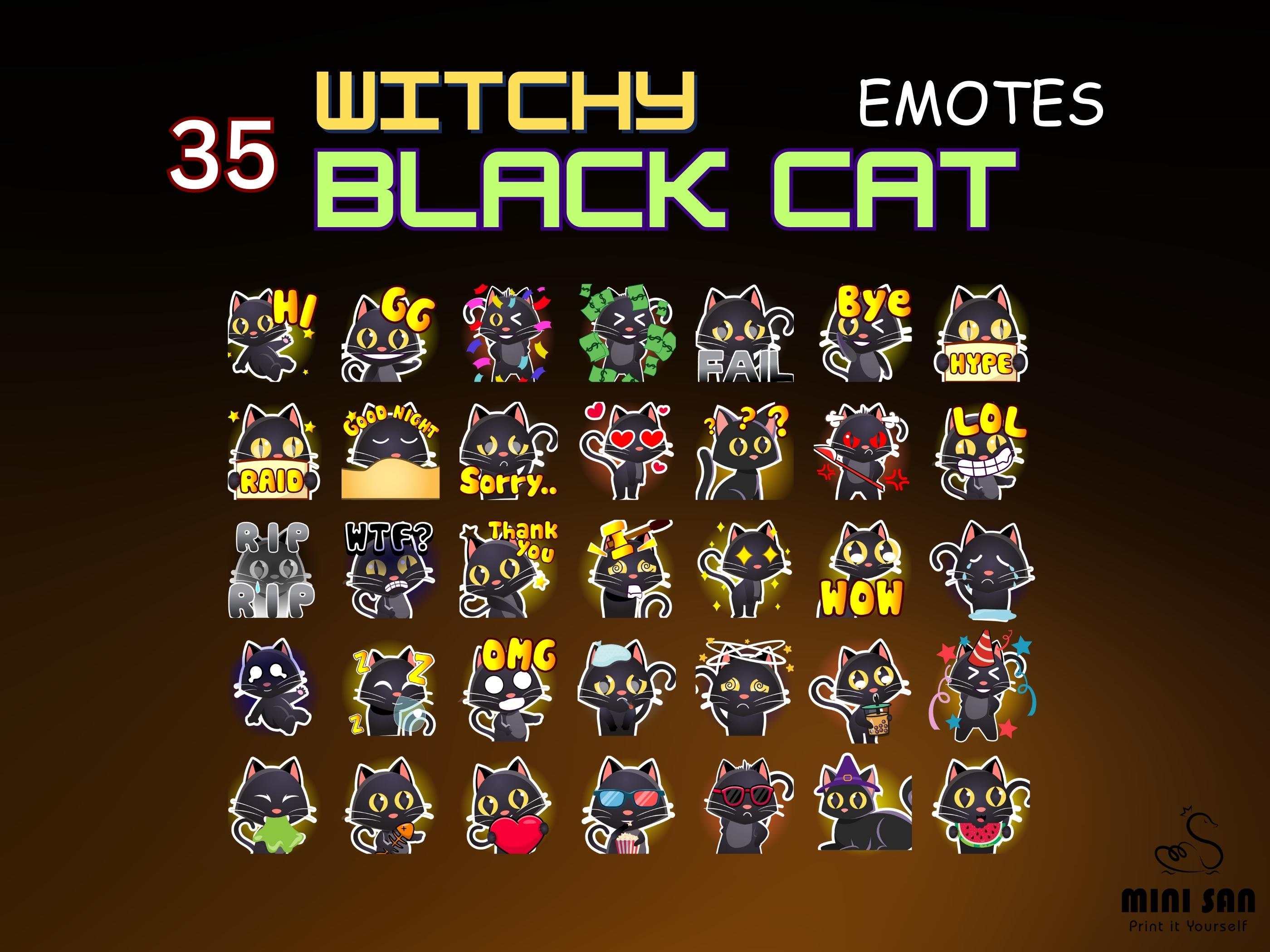 35 Witchy Black Cat Emotes Pack, Twitch Emotes Pack, Discord Emotes ...