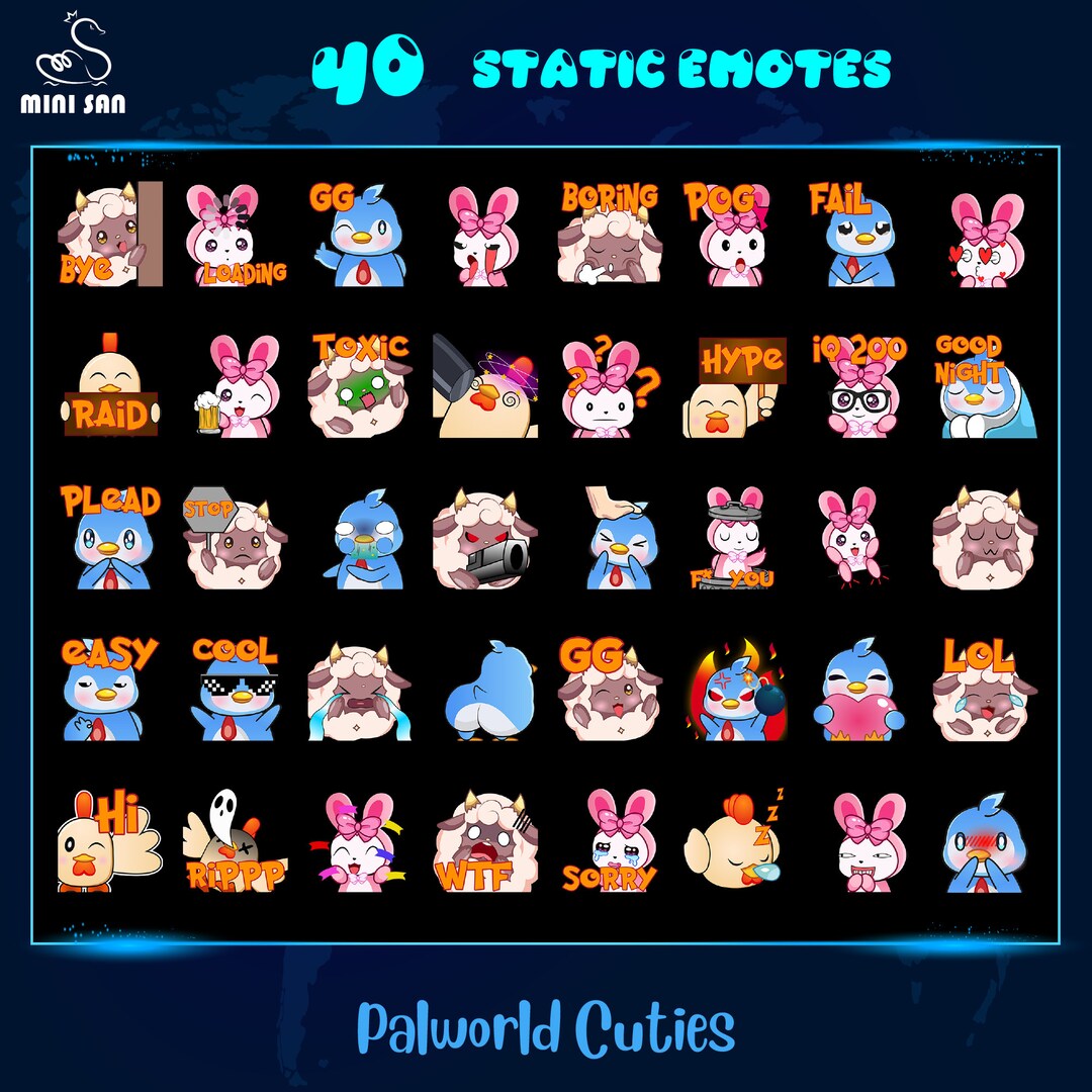 40 Cute Palwolrd Emotes Bundle, Static Palwolrd Twitch Emotes, Discord ...