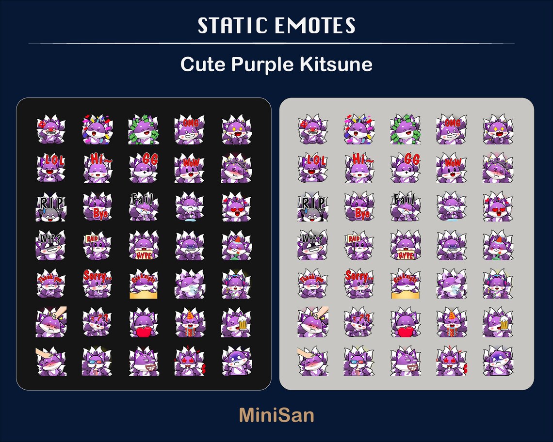 35 Cute Purple Kitsune Emotes Pack, Twitch Emotes Pack, Discord Emotes ...