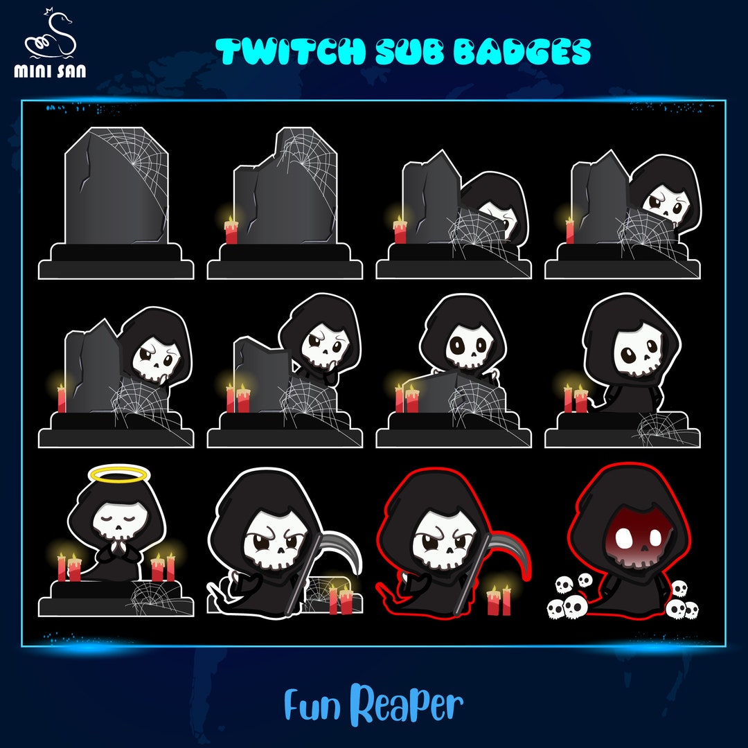 Grim Reaper Twitch Sub Badges, Cute Reaper Twitch Sub Badges, Kawaii ...